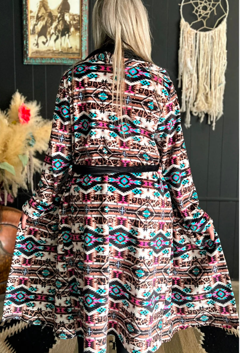 Long Haul Robe Aztec With Turquoise, Pink and Browns – Everything SasC